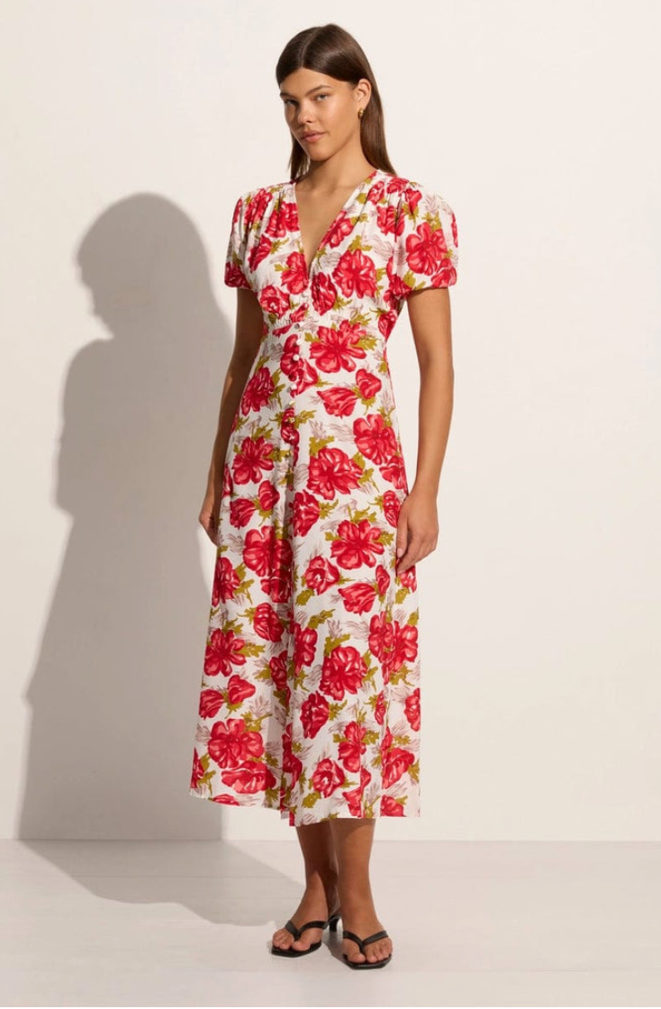 Bellavista Midi Dress - Isadora Floral - Red – Feather & Foe